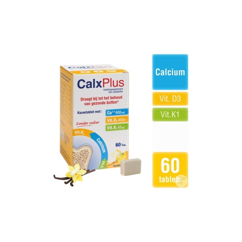 Calx Plus Calcium + Vitamin D3 + Vitamin K1 Vanilia, Chewable Tablets ...