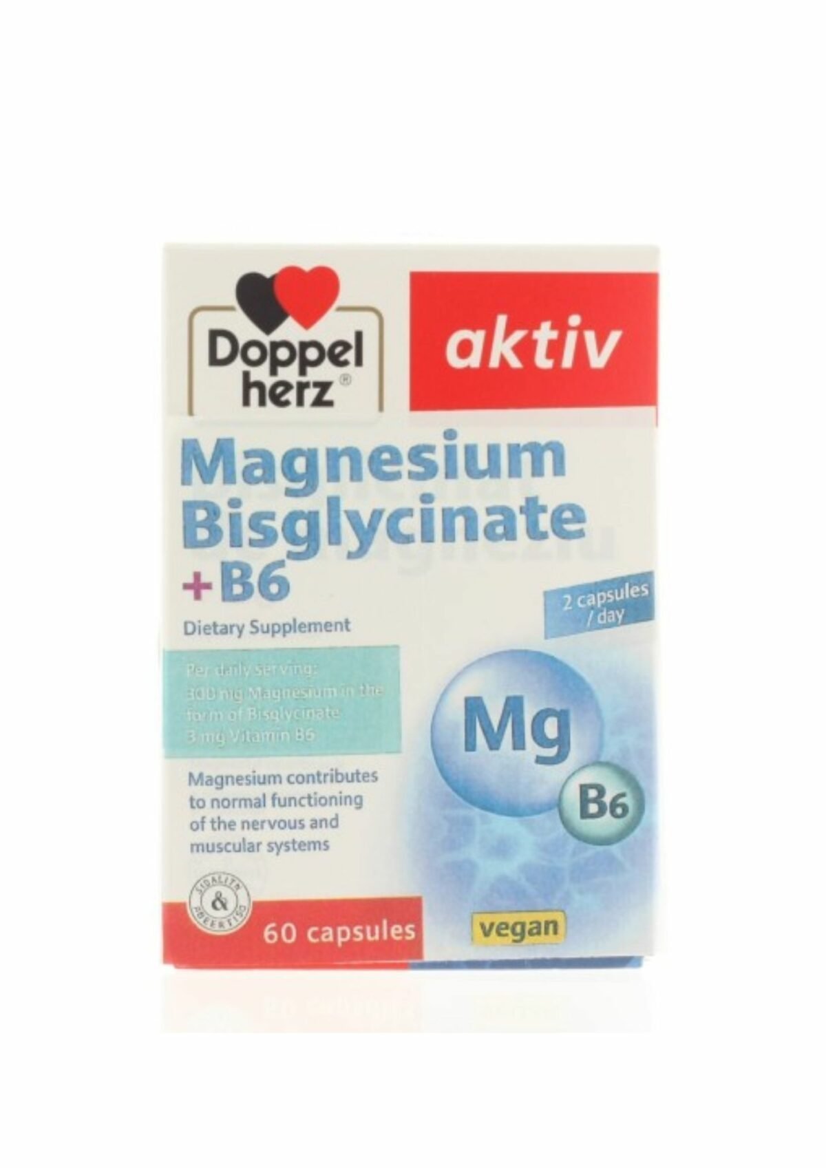 Doppel Herz Aktiv Magnesium Bisglycinate + B6 60 Capsules 300mg+3mg για ...